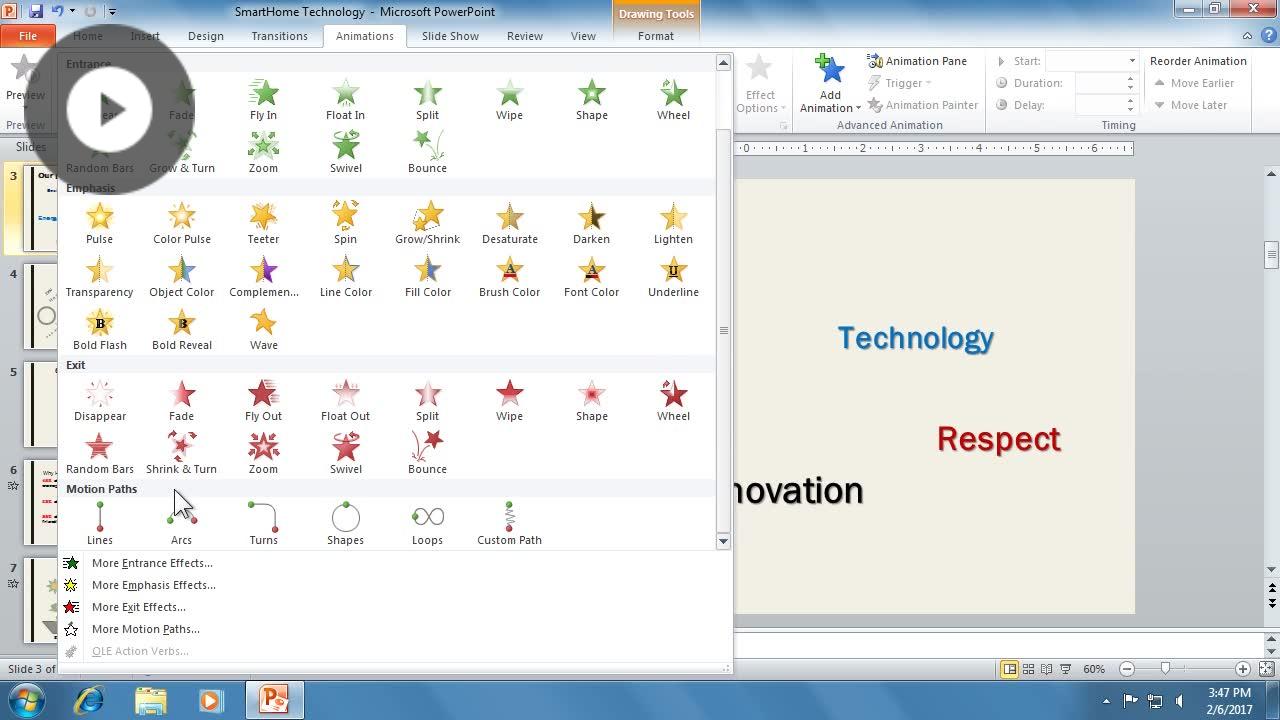 Adding Animation - PowerPoint 2010 (Windows) - Skillsoft