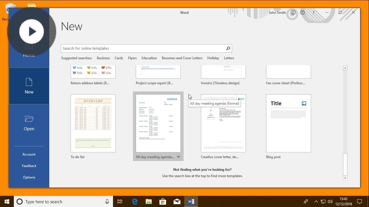 Creating, Opening & Saving Documents in Word Microsoft 365 for Windows ...